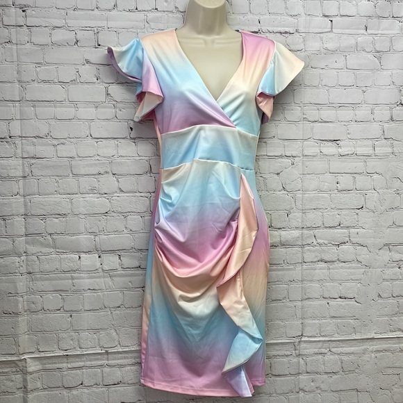 chme | Dresses | Pastel Rainbow Ruffle Dress | Poshmark